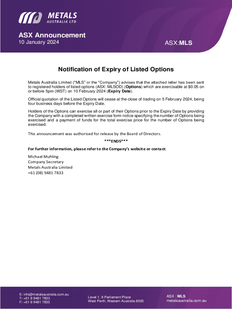 Fillable Online Attached please find a letter and Notice of Option ...