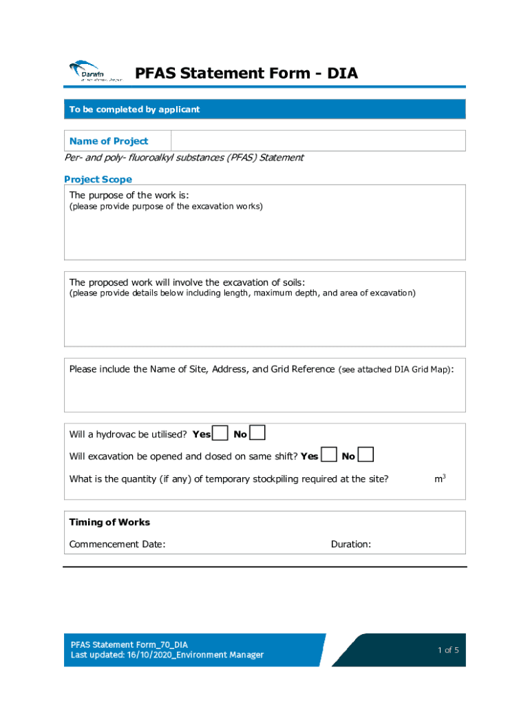 Fillable Online PFAS Statement Form - DIA Fax Email Print - pdfFiller