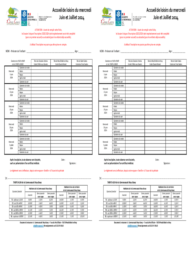 Remplissable En Ligne Inscription scolaire, priscolaire, extrascolaire et ... Fax Email Imprimer ...