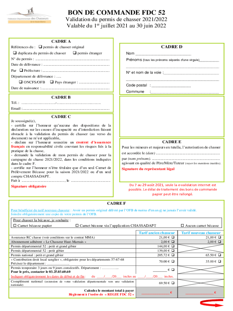 Remplissable En Ligne Fillable Online BON DE COMMANDE FDC 52 - Validation ... Fax Email Imprimer ...