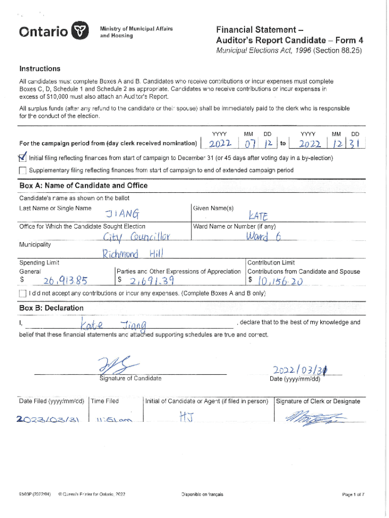 Fillable Online 2022 Elections Form 4 - Jiang, Kate Fax Email Print ...