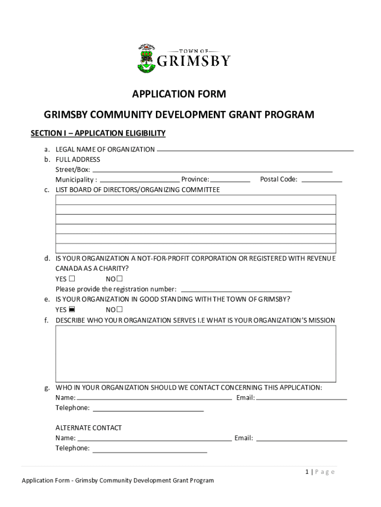 Fillable Online GRIMSBY COMMUNITY DEVELOPMENT GRANT PROGRAM APPLICATION FORM Fax Email Print ...