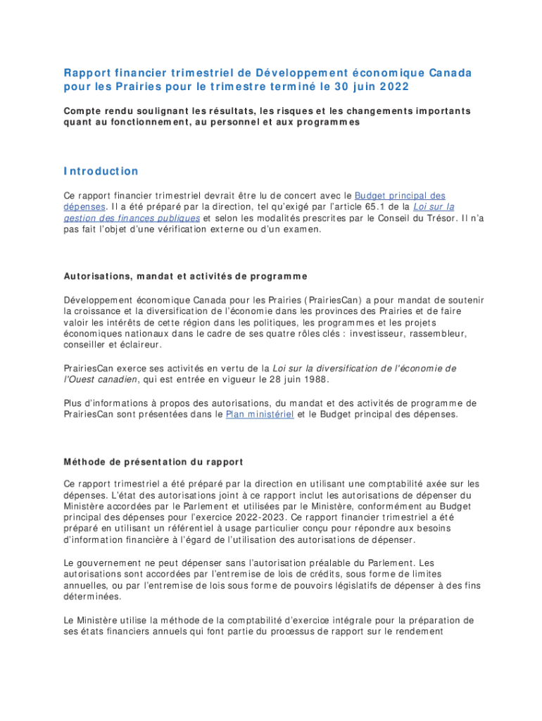 Remplissable En Ligne publications gc Rapport financier trimestriel de Diversification de l ...