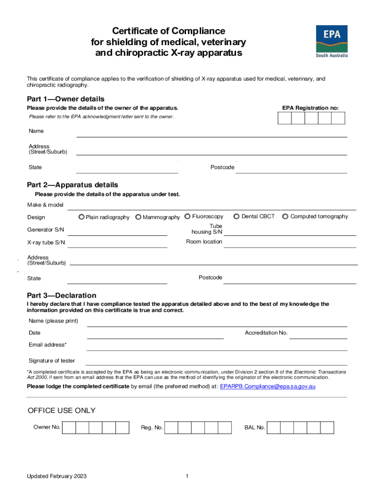 Fillable Online Certificate of Compliance - Shielding of medical ...