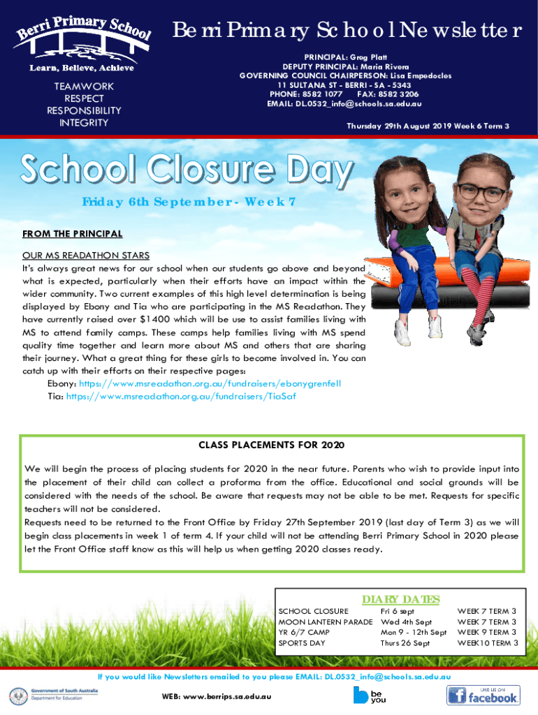 Fillable Online Berri Primary School Newsletter ANZAC Day Fax Email ...