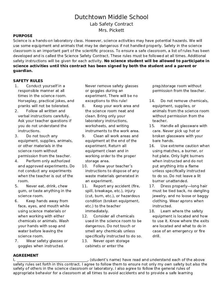 Middle School Science Safety Rules & Procedures Doc Template | pdfFiller