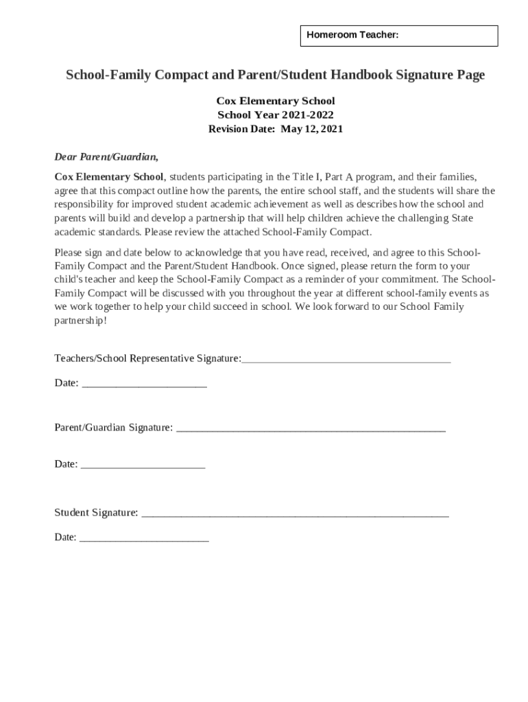 School-Family Compact and Parent/Student Handbook ... Doc Template ...