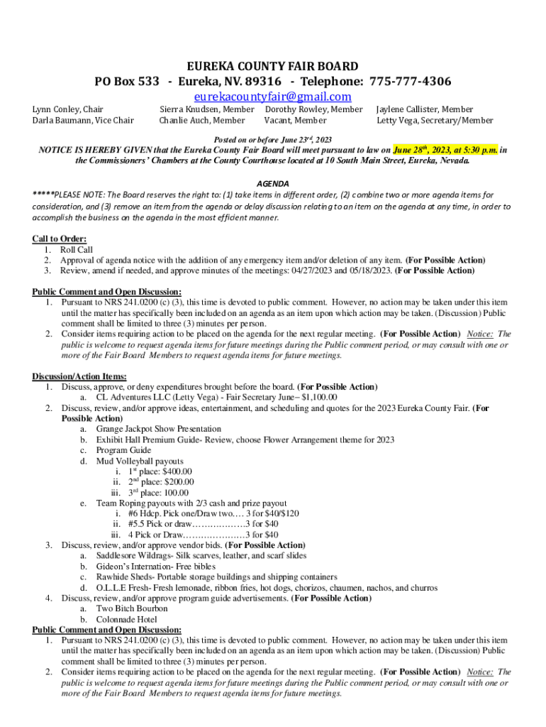 Fillable Online Eureka County Fair Fax Email Print - pdfFiller