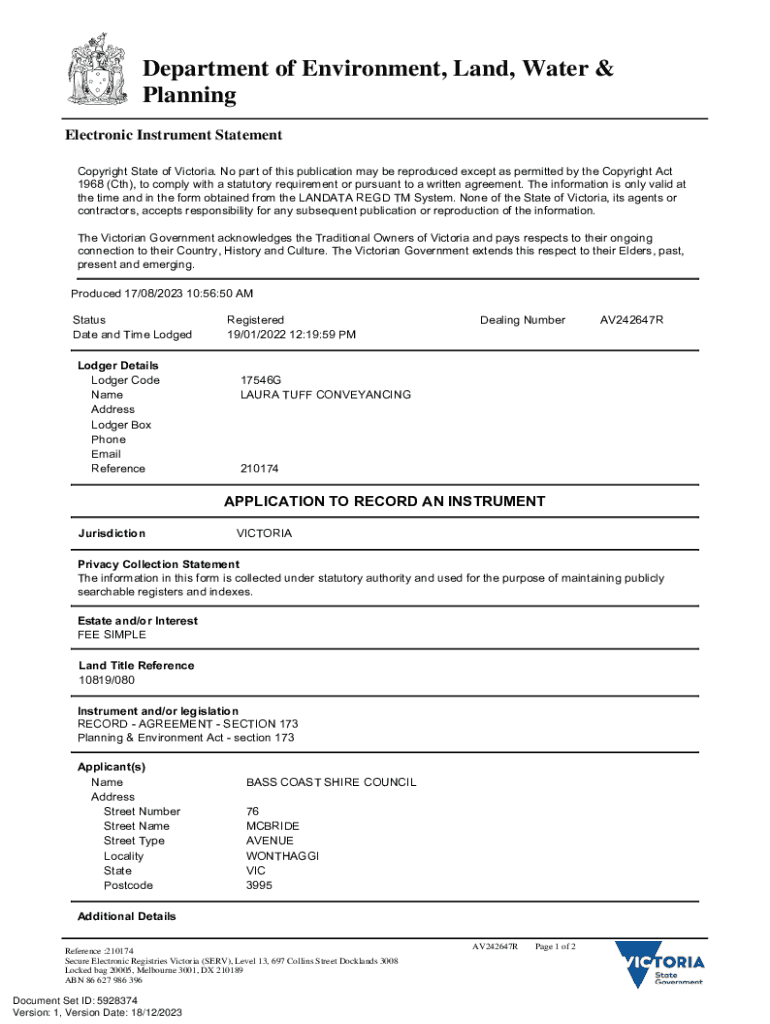 Fillable Online ECM5928374v1S173 Agreement Title Instrument AV24647R ...