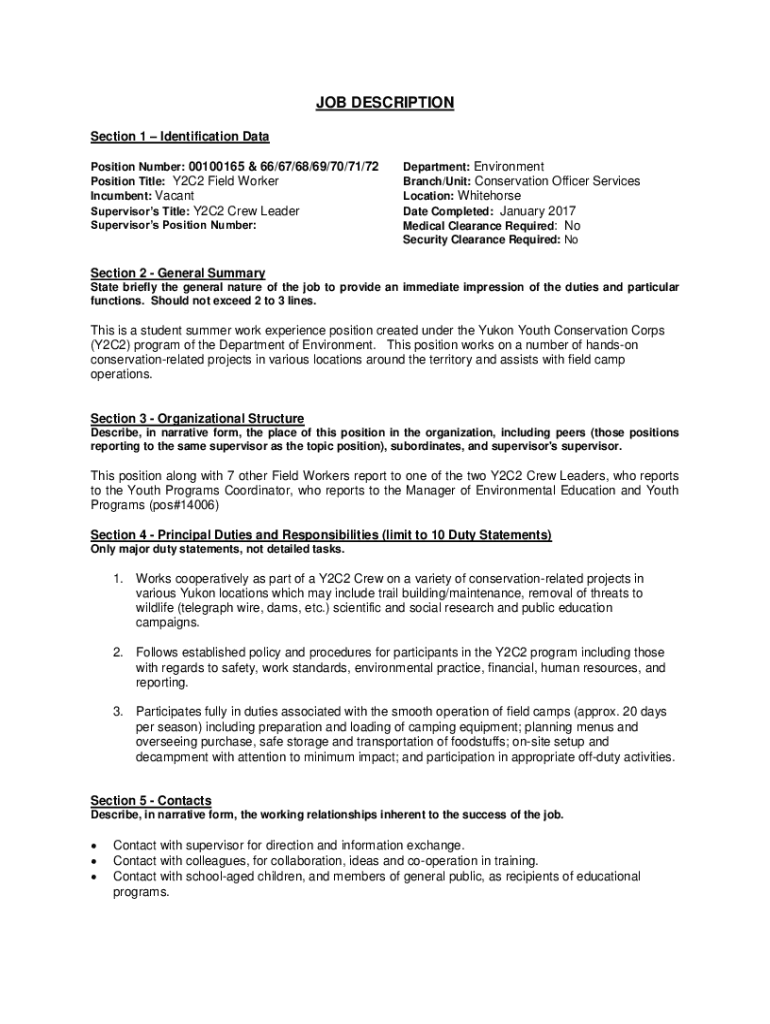 Fillable Online Job Description QuestionnaireHuman Resources and ...