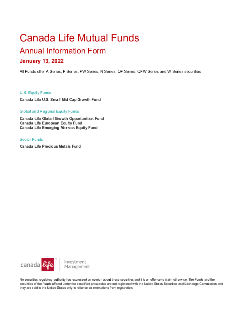 Fillable Online Canada Life Mutual Funds - Annual Information Form Fax ...