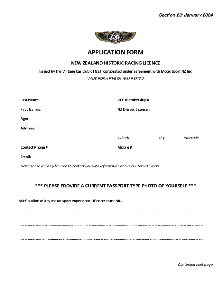 Fillable Online vcc org application form - new zealand historic racing licence Fax Email Print ...