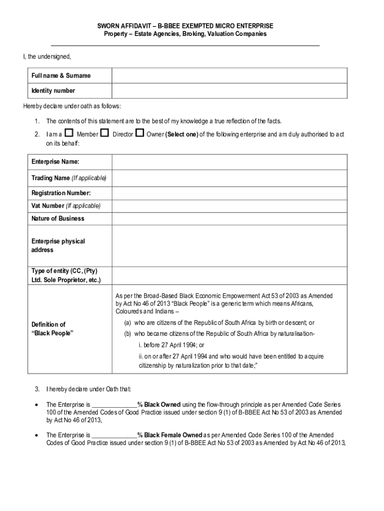 Fillable Online B-BBEE EXEMPTED MICRO ENTERPRISE Property Fax Email ...