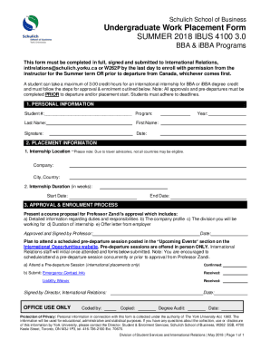 Fillable Online Undergraduate International Work Placement Form Fax ...