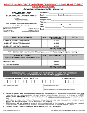 Fillable Online EXHIBITOR SERVICES ORDER FORM For Electrical, Telephone ...