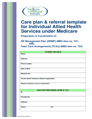 Fillable Online Care plan & referral template for Individual Allied ...