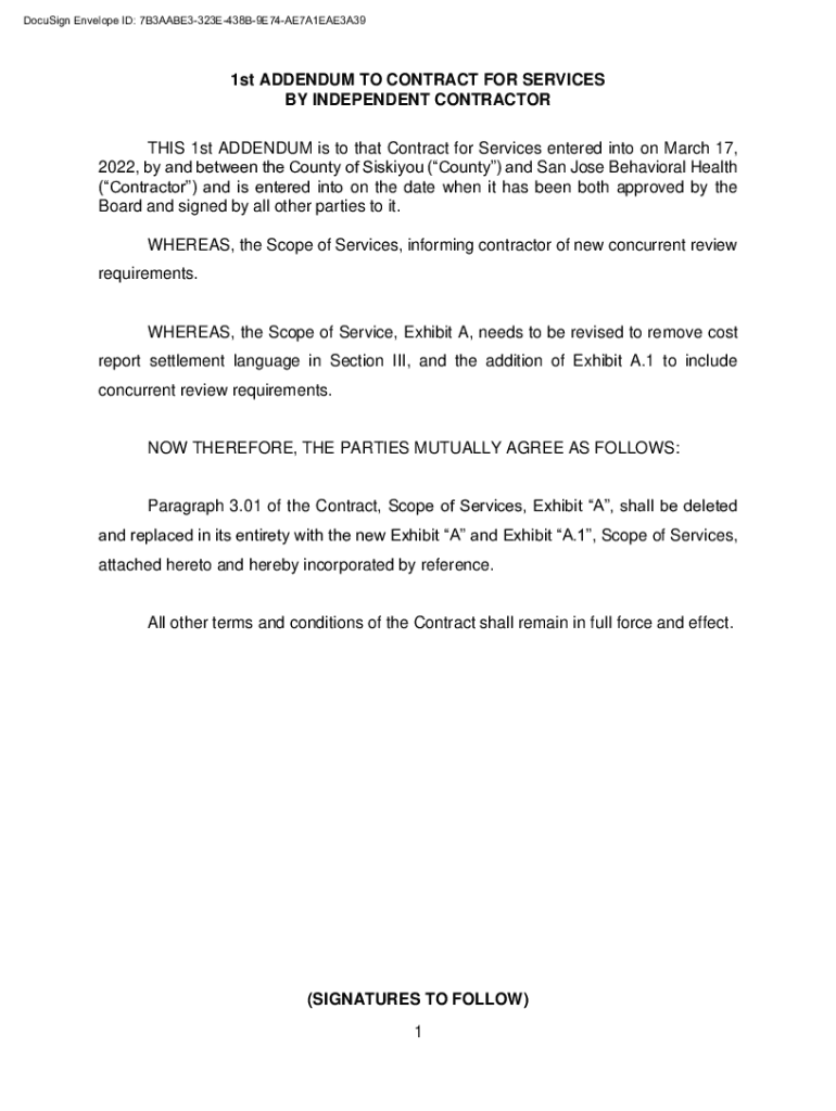 Fillable Online THIS 1st ADDENDUM is to that Contract for Services ...