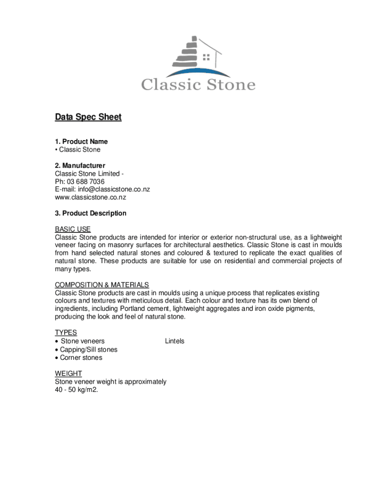 Fillable Online DATA SPEC SHEET Fax Email Print - pdfFiller