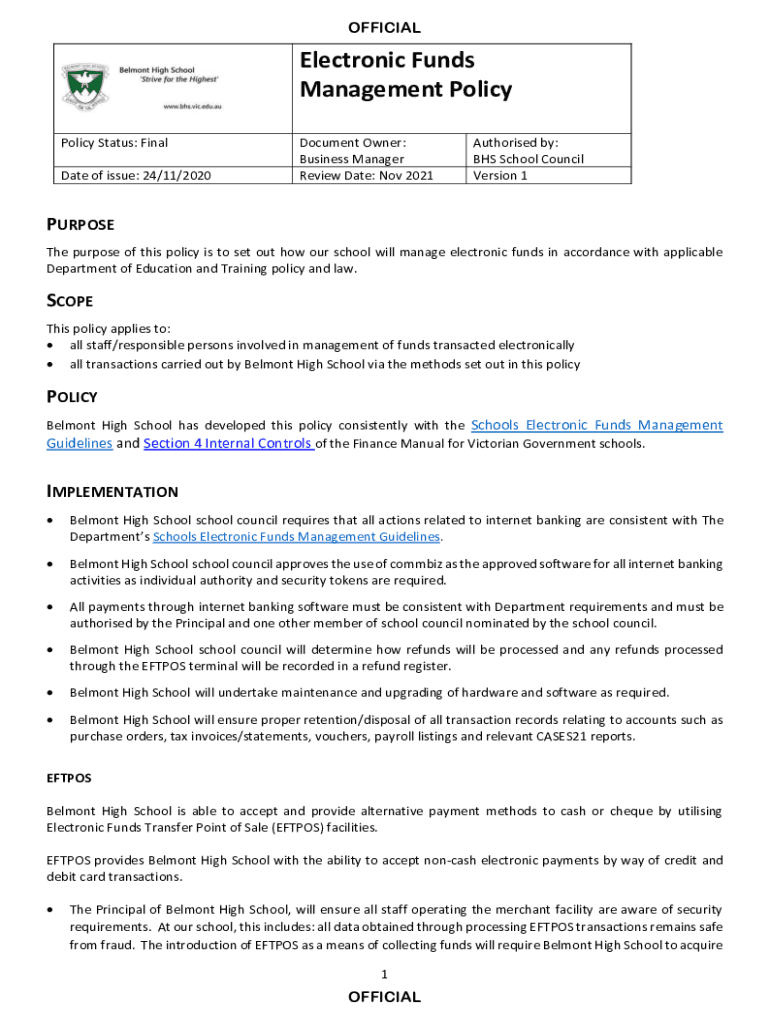 Fillable Online Sample School Policies - Belmont High School Fax Email ...
