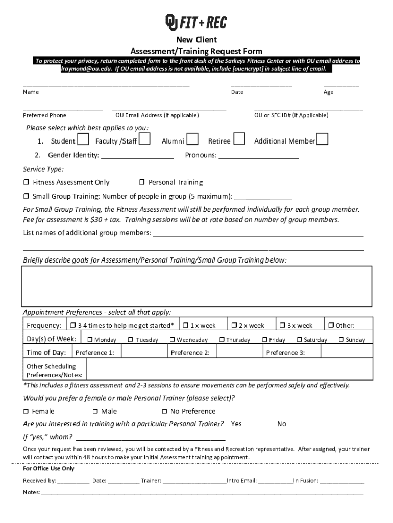 Fillable Online New Client Assessment/Training Request Form Fax Email ...