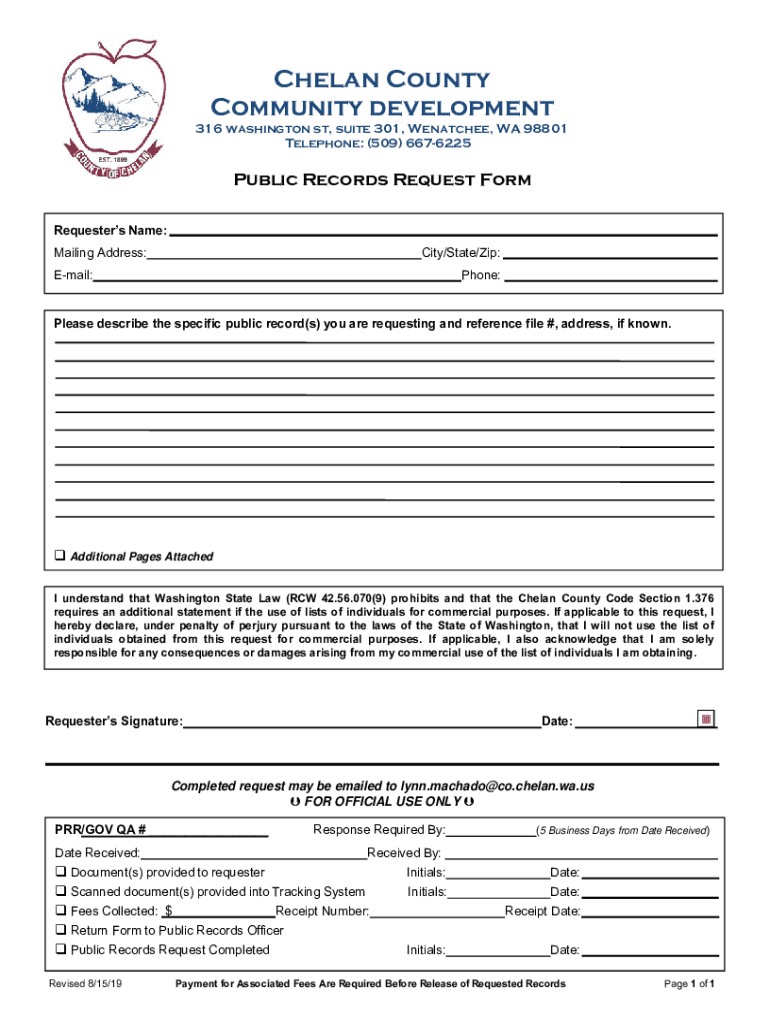 Fillable Online Public Records Request Form - Chelan County Fax Email ...
