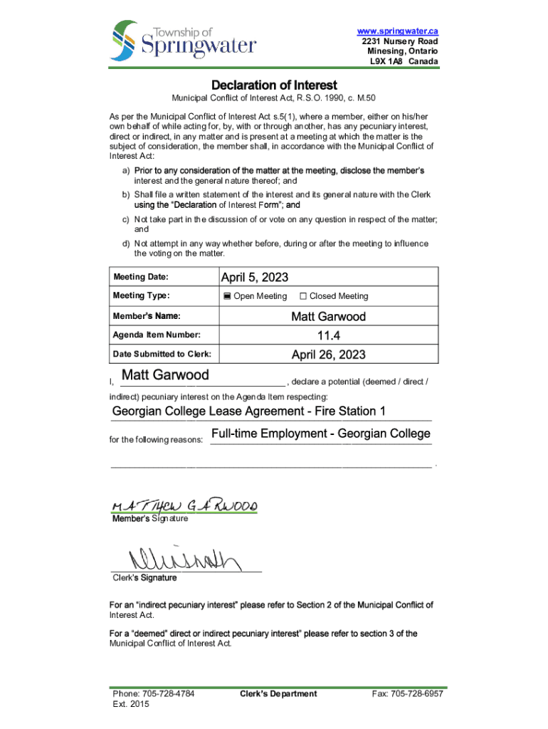 Fillable Online Declaration of Interest Form - fillable.pdf Fax Email Print - pdfFiller