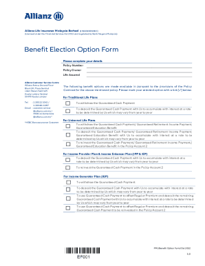 Fillable Online Benefit Election Option Form - Allianz Malaysia Fax ...