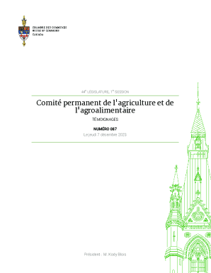 Remplissable En Ligne Tmoignages du Comit permanent de l'agriculture et de l'agroalimentaire ...