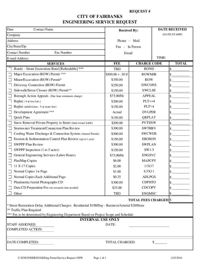 Fillable Online Request for Engineering ServicesFairbanks Alaska Fax Email Print - pdfFiller