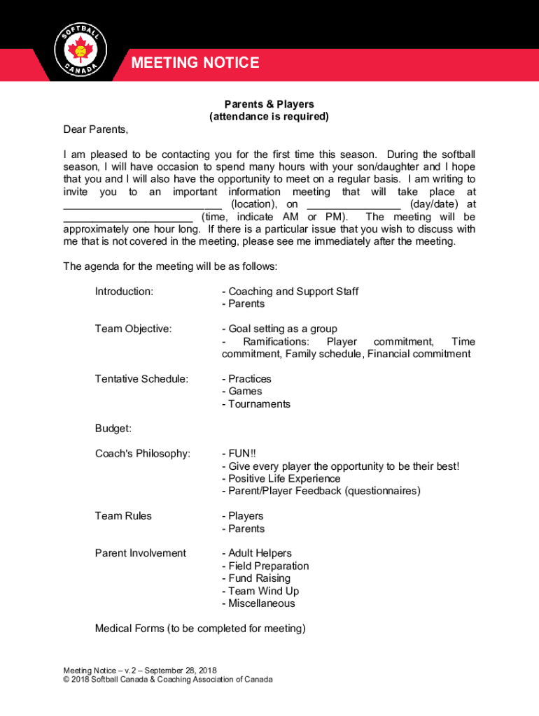 Fillable Online A letter to parents of travel softball players during ...