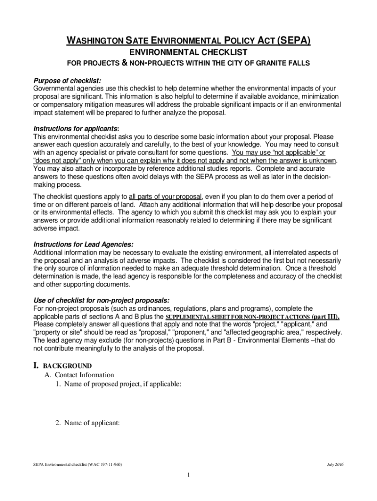 Fillable Online ci granite-falls wa SEPA checklist guidance ...