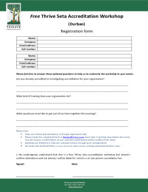 Fillable Online Free Seta accreditation workshop - registration form ...