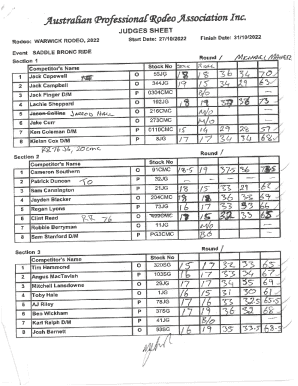 Fillable Online rodeo judges sheets Fax Email Print - pdfFiller