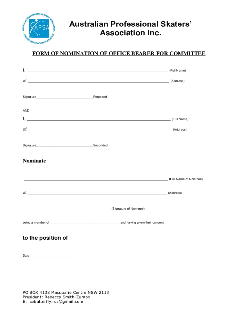 Fillable Online Nomination Form For Office Bearers & Committee Members Fax Email Print - pdfFiller