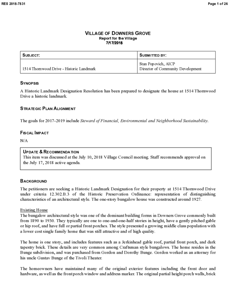 Fillable Online A Historic Landmark Designation Resolution has been ...