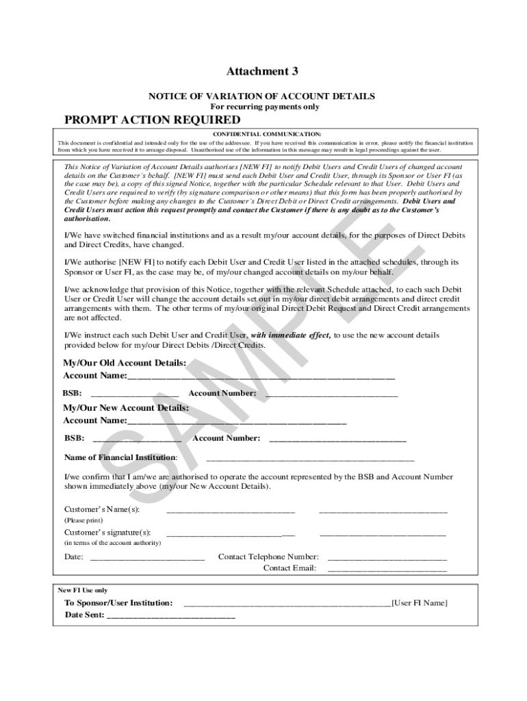 Fillable Online Notice of Variation of Account Details form Fax Email ...