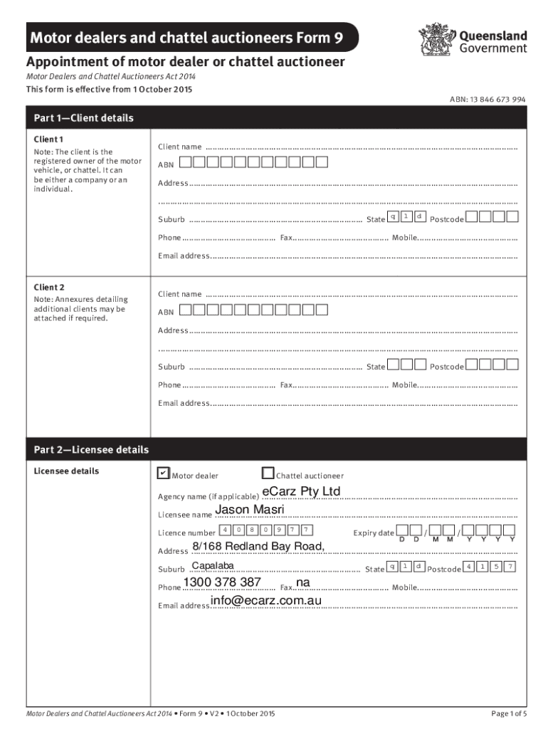 Fillable Online Fillable Online Motor dealers and chattel auctioneers ...