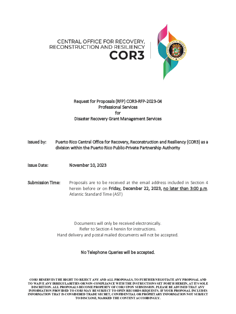 Fillable Online Active Requests for Proposals (RFPs) - COR3 Fax Email ...