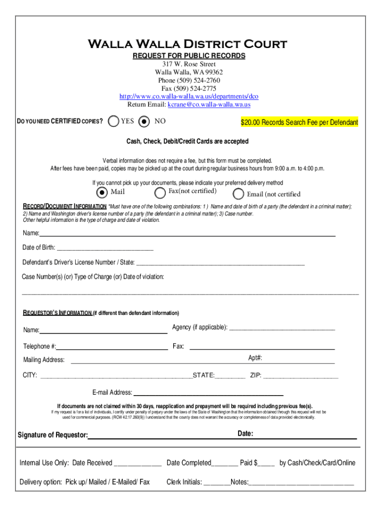 Fillable Online Walla Walla County Request for Public Records Fax Email Print - pdfFiller
