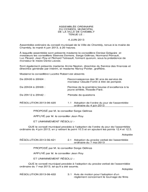 Remplissable En Ligne ville chambly qc Procs-verbal de la sance ordinaire du conseil ... - Ville ...