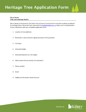 Fillable Online Heritage Tree Application Form Fax Email Print - pdfFiller