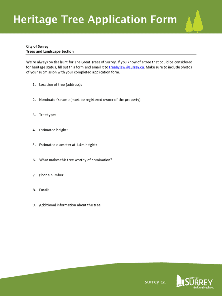 Fillable Online Heritage Tree Application Form Fax Email Print - pdfFiller