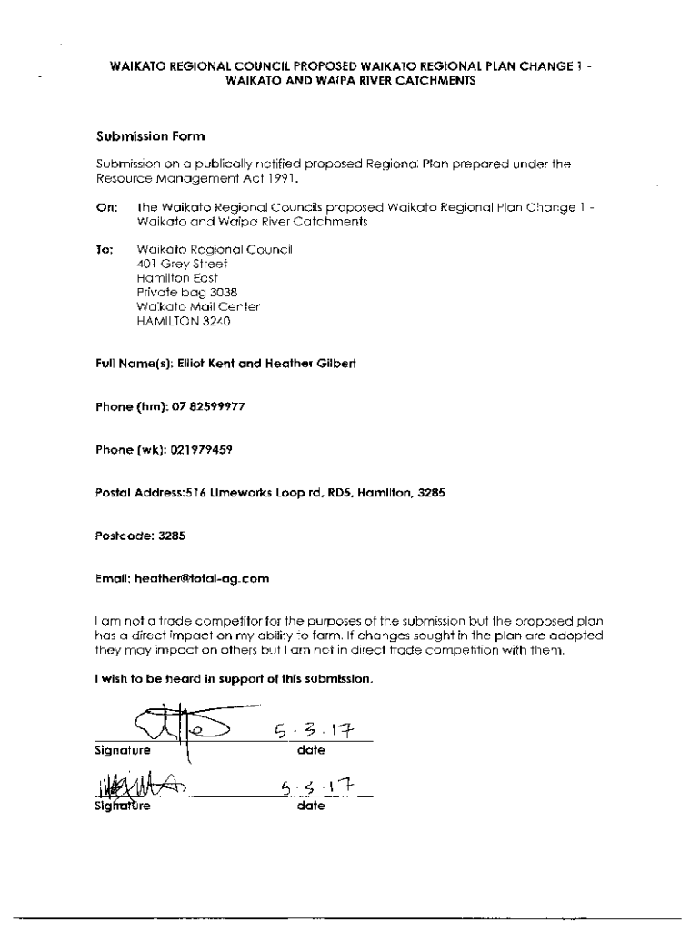 Fillable Online Submission-to-Proposed-Plan-Change-1-Elliot-Kent- ... Fax Email Print - pdfFiller