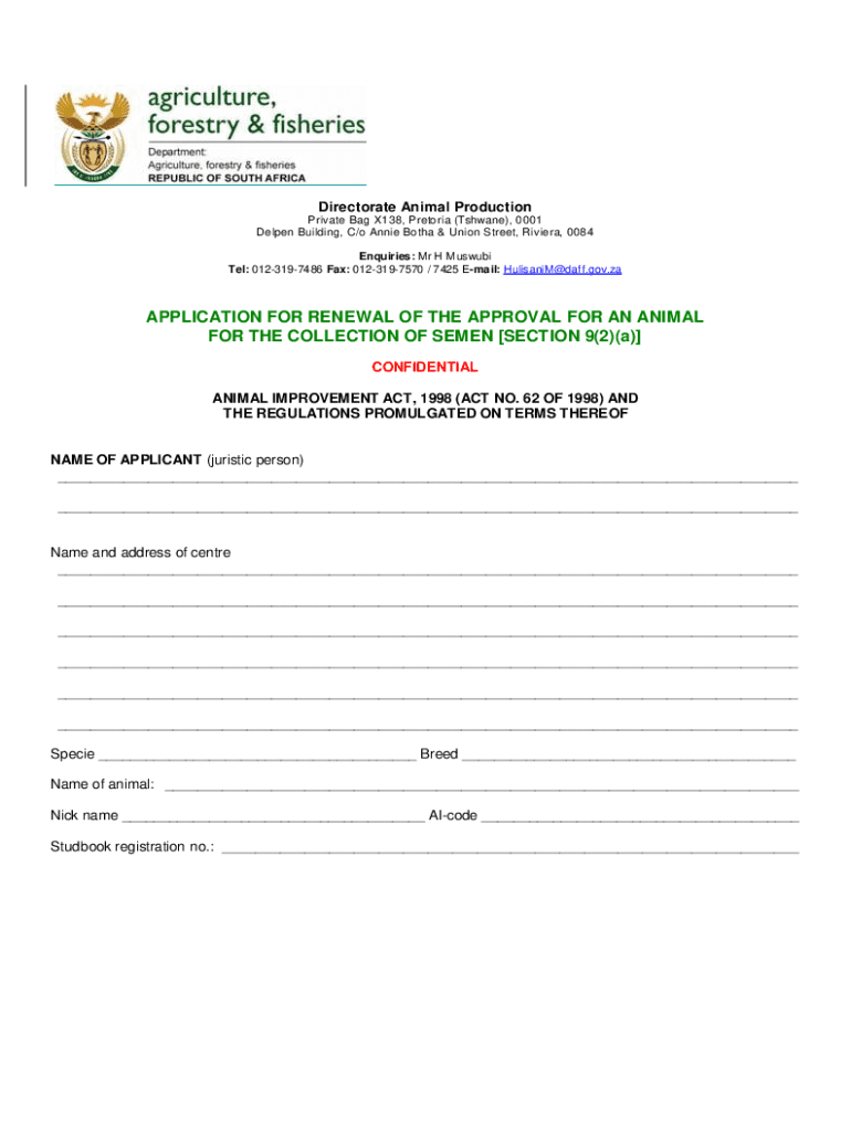 Fillable Online Application for the Importation of animals and genetic ...