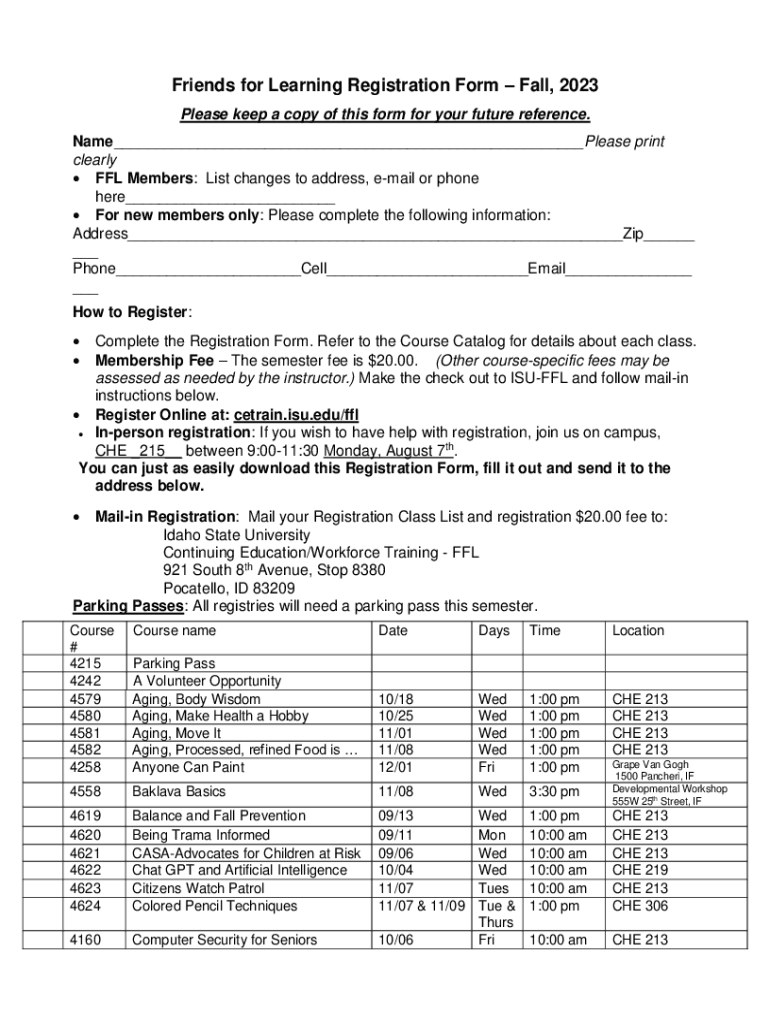 Fillable Online cetrain isu Friends for Learning Registration Form Fall, 2023 Fax Email Print ...