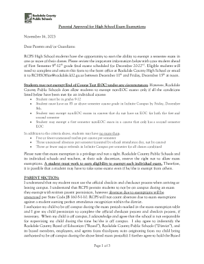 Fillable Online Parental Approval for High School Exam Exemptions Fax Email Print - pdfFiller