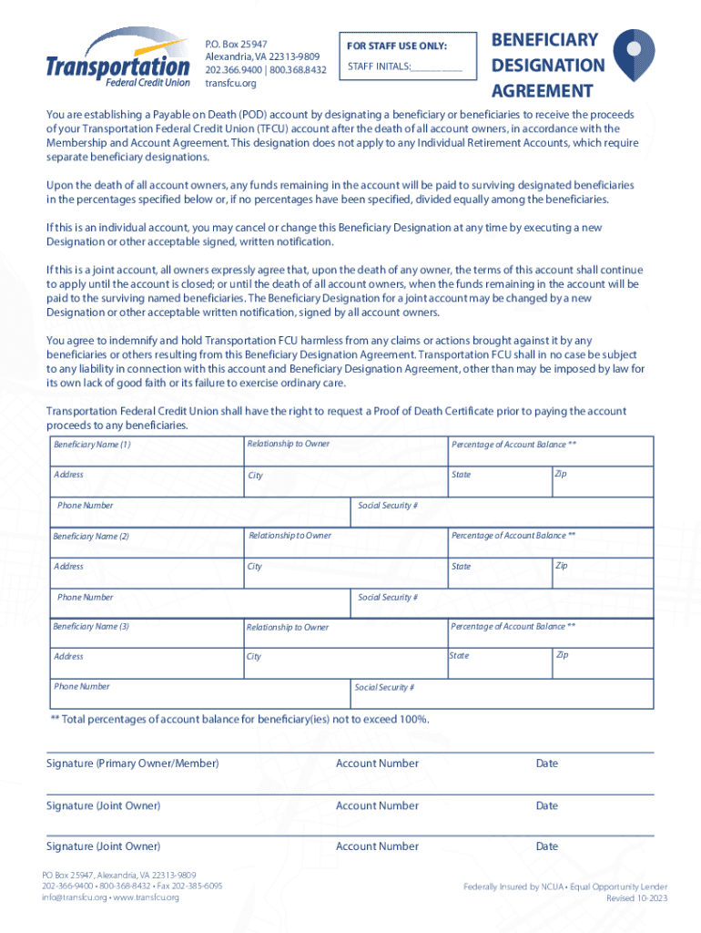 Fillable Online Beneficiary Designation Agreement Form Fax Email Print ...