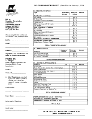 Fillable Online SELF BILLING WORKSHEET (Fees ... Fax Email Print ...