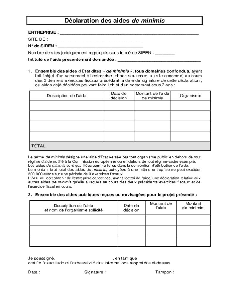Remplissable En Ligne aile asso L'attestation sur l'honneur d'octroi d ...