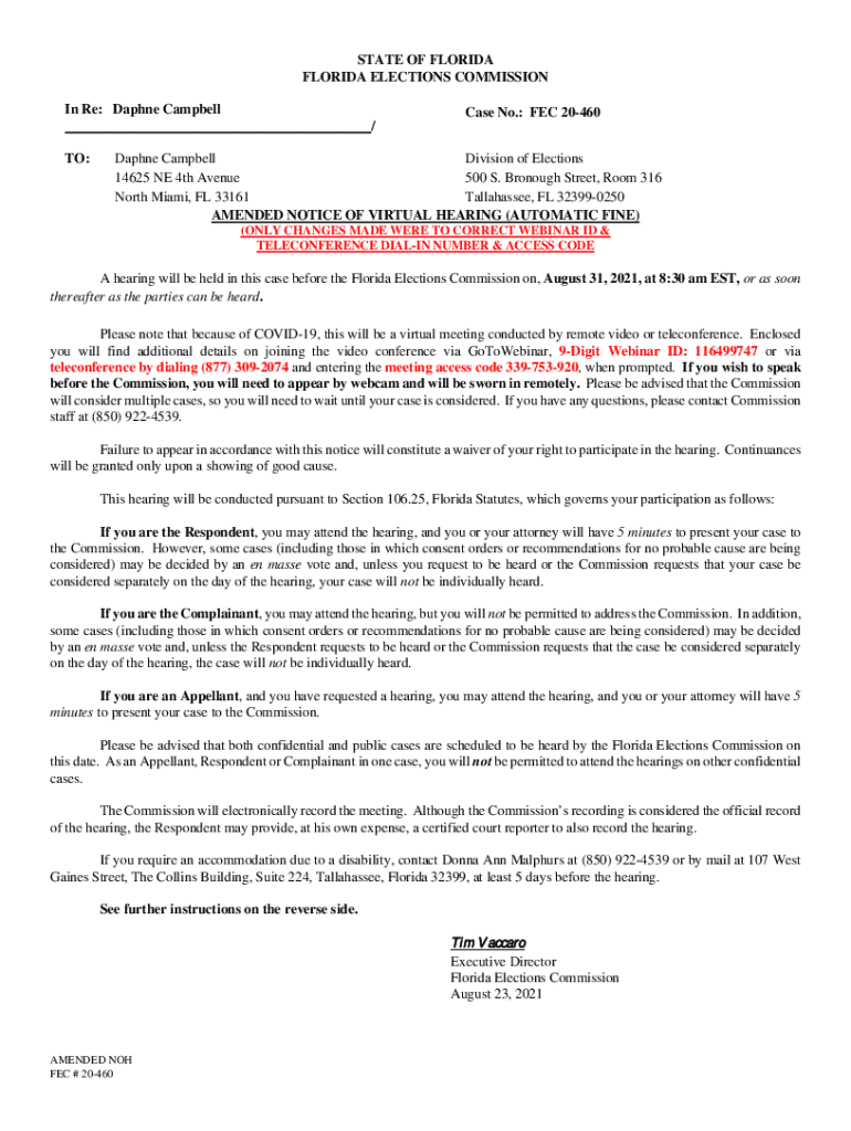 Fillable Online Case No.: FEC 17-119 TO: Daphne Campbell RN 640 Nor Fax ...